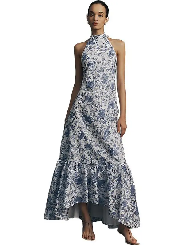 ELLIATT Halter Maxi Dress - Blue Pattern
