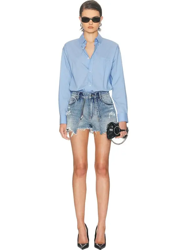 Alexander Wang Prestyled Button Down Skort Romper - Authentic Light Indigo