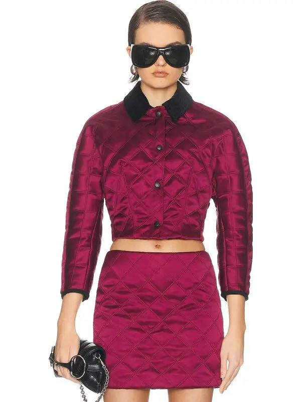 Atlein Cropped Quilted Jacket - Burgundy & Black