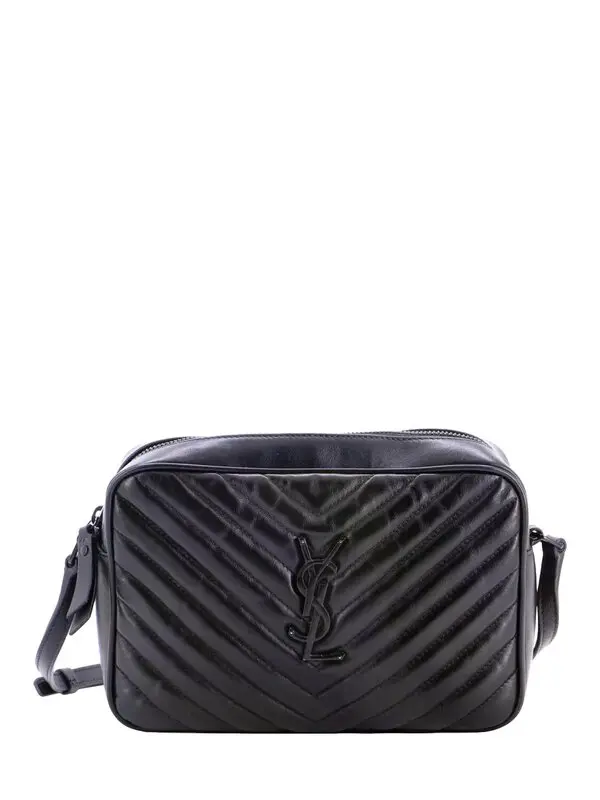 Saint Laurent Lou Camera Matelasse Chevron Leather Crossbody Bag - Black