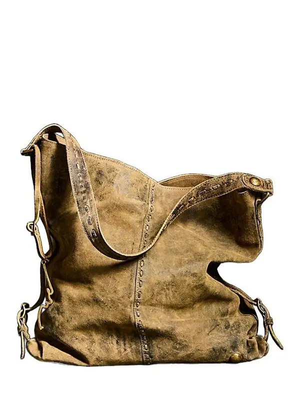 Free People Dallas Distressed Suede Bag - Sandblast Khaki