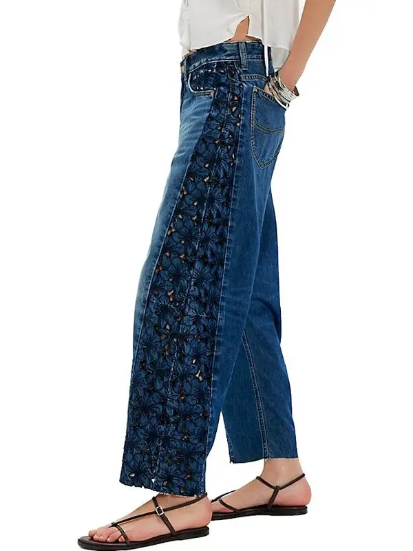 LEEM Rider Low-slung Embroidered Barrel Jeans - Blue Royalty
