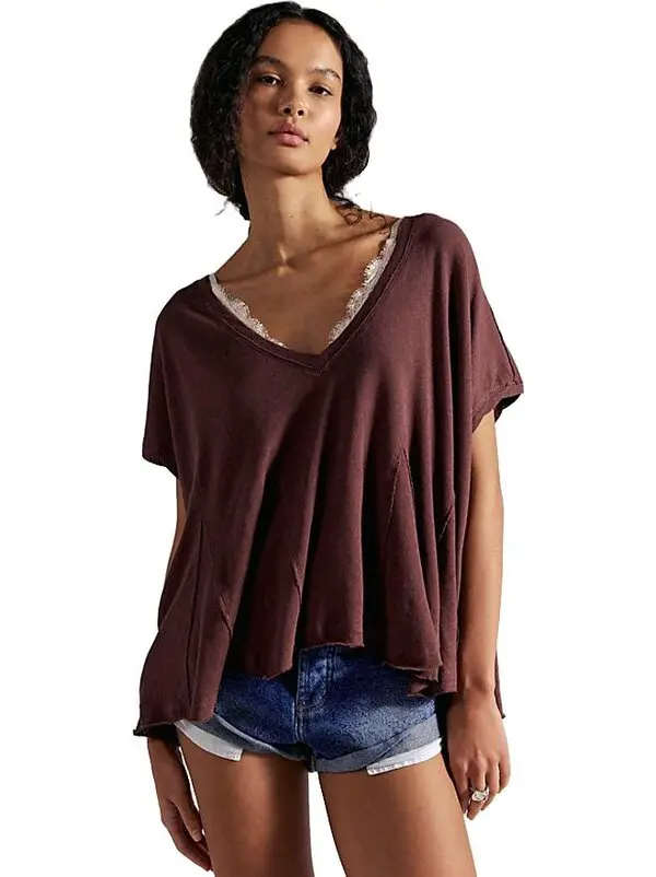 Free People We The Free Swing Along With Me Cotton-linen Tee - Brunette