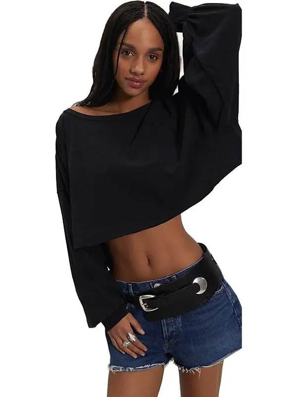 Free People We The Free Sandy Long Sleeve Top - Black