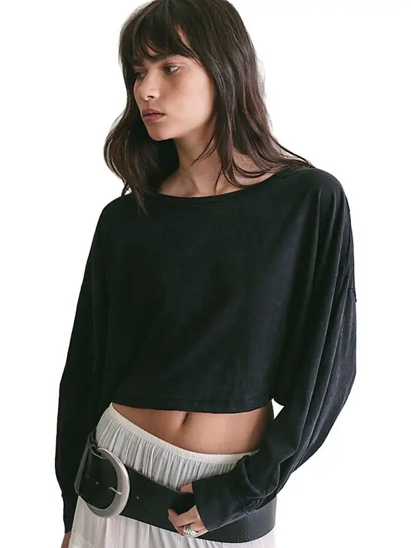 Free People We The Free Sandy Long Sleeve Top - Black
