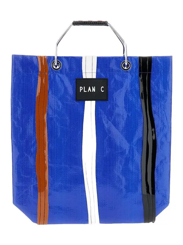Plan C Striped Technical Beach Bag With Metal Handles - Blue