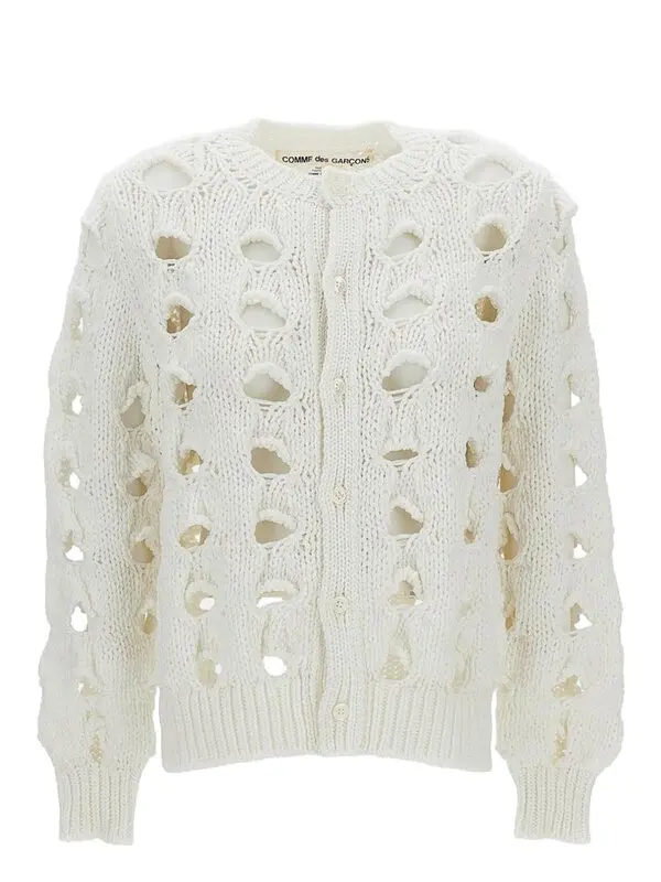 Comme Des Garçons Short Openwork Cardigan - White
