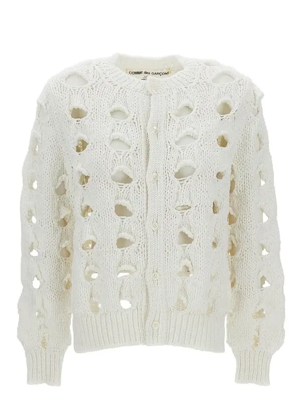 Comme Des Garçons Short Openwork Cardigan - White