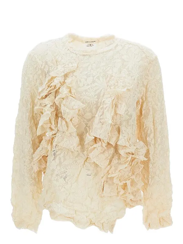 Comme Des Garçons Lace Top With Ruffles - White