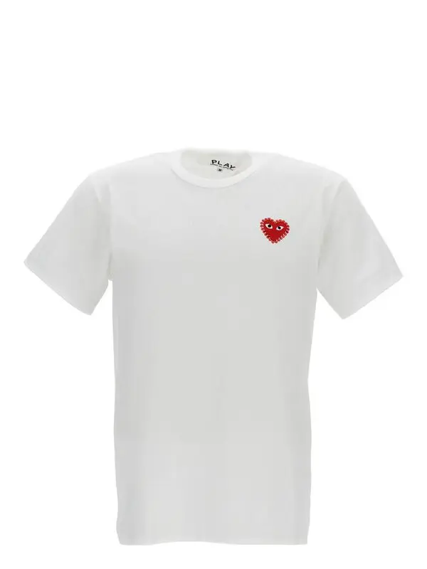 Play Comme Des Garcon T-shirt With Rhinestone Heart Logo - White