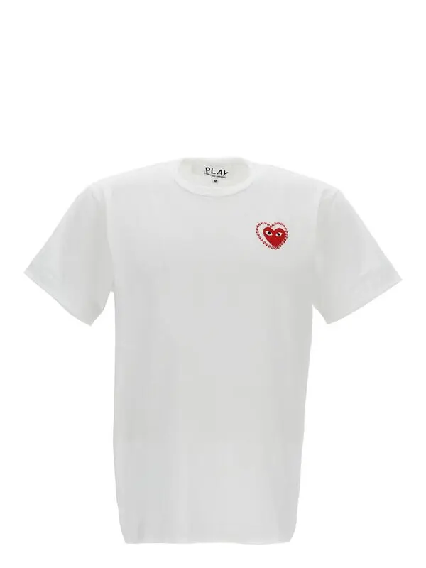 Play Comme Des Garcon T-shirt With Rhinestone Logo - White