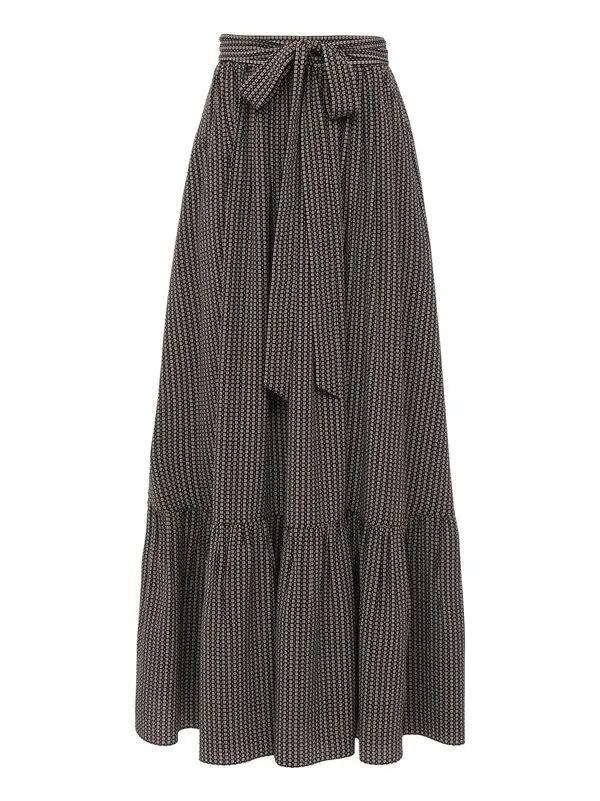 Chloé Gathered Crêpe De Chine Midi Skirt - Black - White