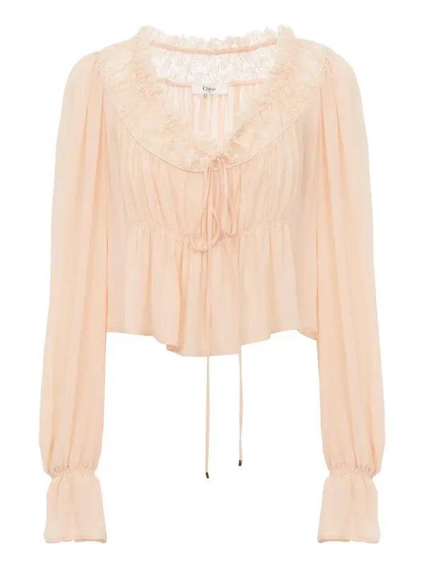 Chloé Georgette & Lace Cropped Top - Apricot Pink