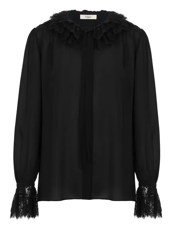 Chloé Georgette Blouse With Lace - Black