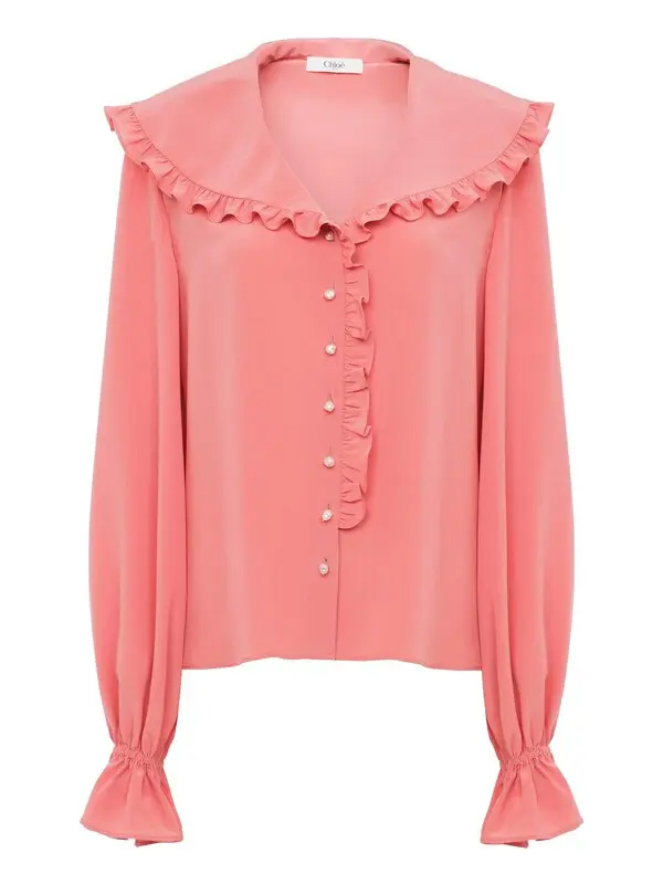Chloé Crêpe De Chine Ruffle Blouse - Flaming Coral