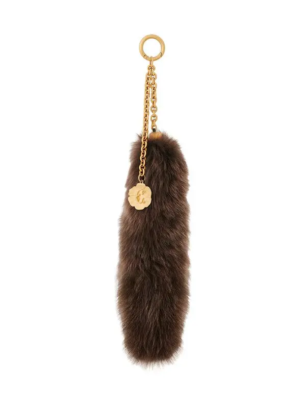 Chloé Treasure Tails Shearling And Brass Charm - Dark Brown