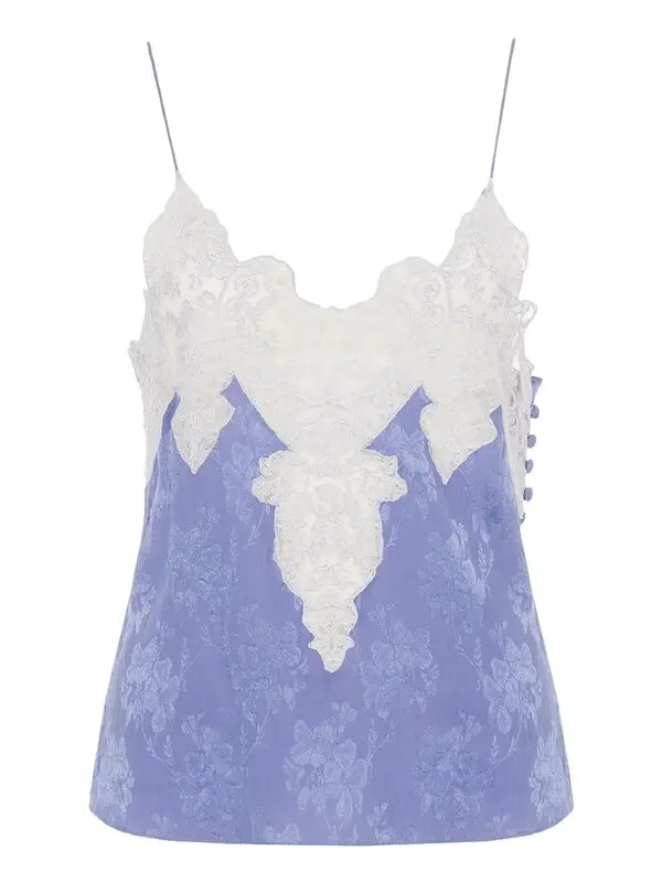 Chloé Camisole Top In Jacquard & Lace - Lilac Navy