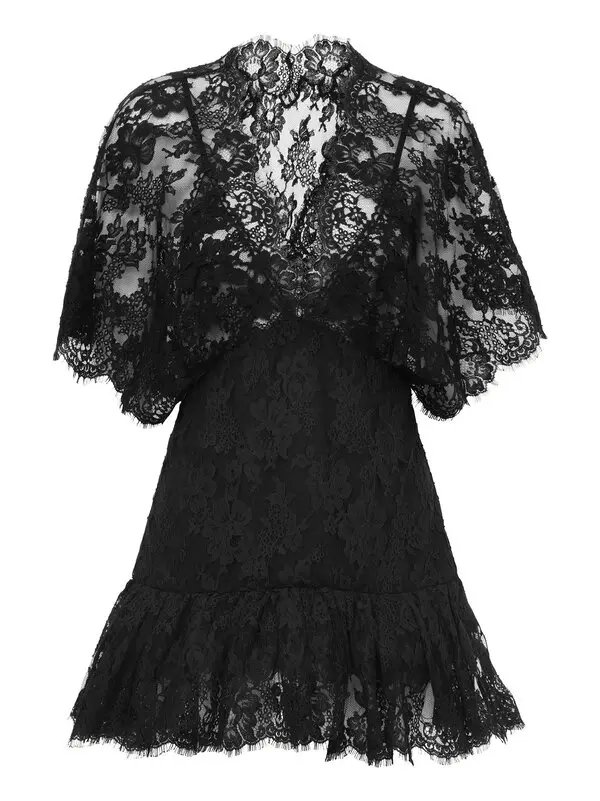 Chloé Fitted Ruffle Lace Top - Black