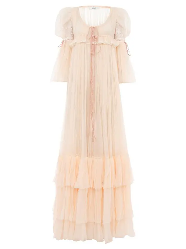 Chloé Oversized Long Ruffled Dress - Powdery Pink