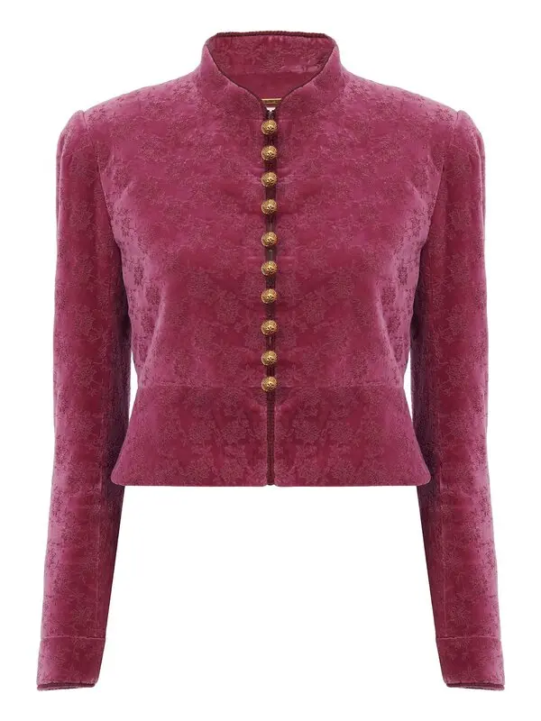 Chloé Velvet Floral Embroidered Fitted Jacket - Burnt Lilac