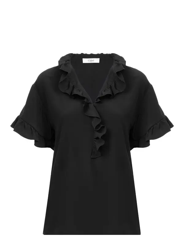 Chloé Short-sleeve Ruffle Top - Black