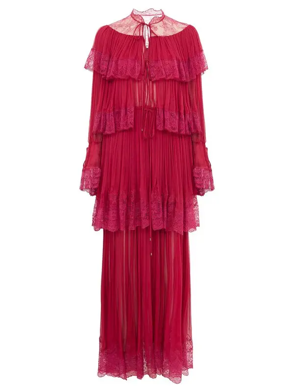 Chloé Long Ruffled Dress - Garnet Pink