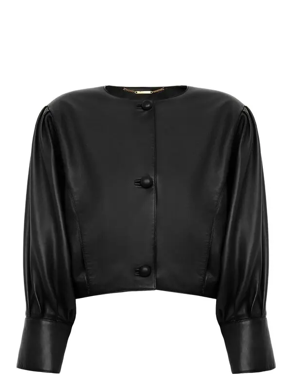 Chloé Leather Collarless Jacket - Black