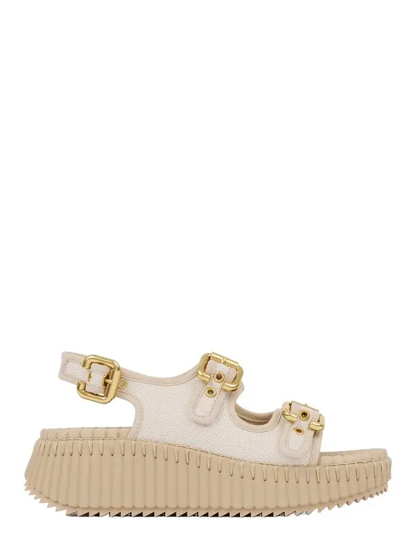 Chloé Nama Wedge Sandals - Dusty White