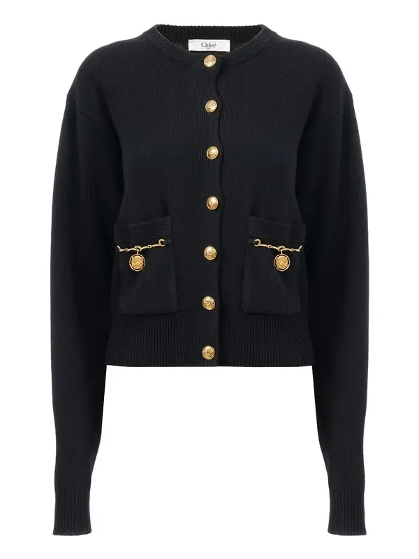 Chloé Merino Wool & Cashmere Knit Cardigan - Black