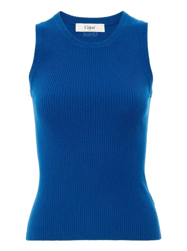 Chloé Crew-neck Wool Knit Tank Top - Absolute Blue