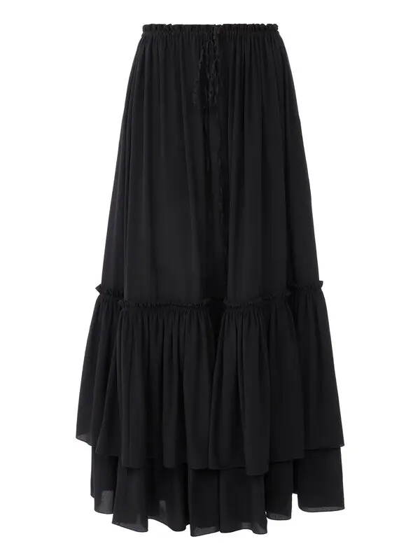 Chloé Ruffled Crêpe De Chine Long Skirt - Black
