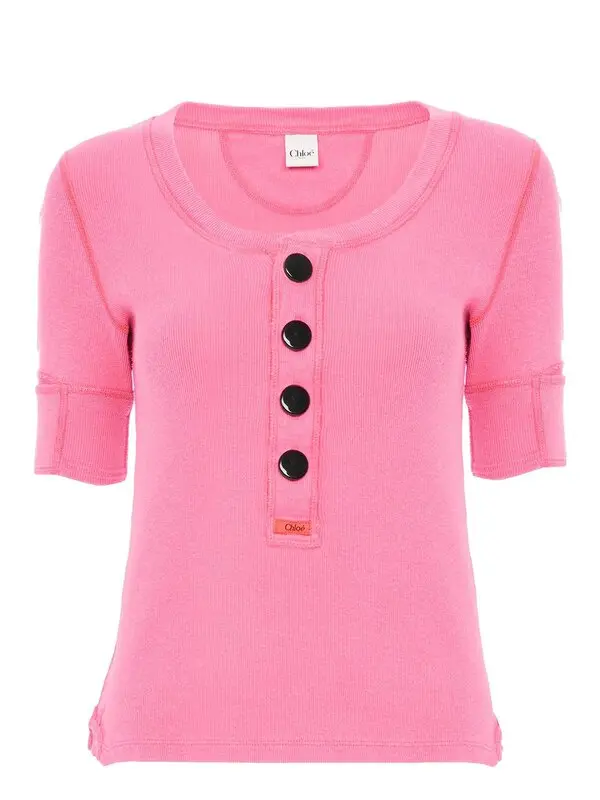Chloé Short-sleeve Henley Shirt - Rosy Cherry