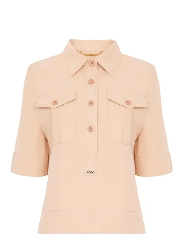 Chloé Polo Shirt In Gabardine - Biscuit Pink