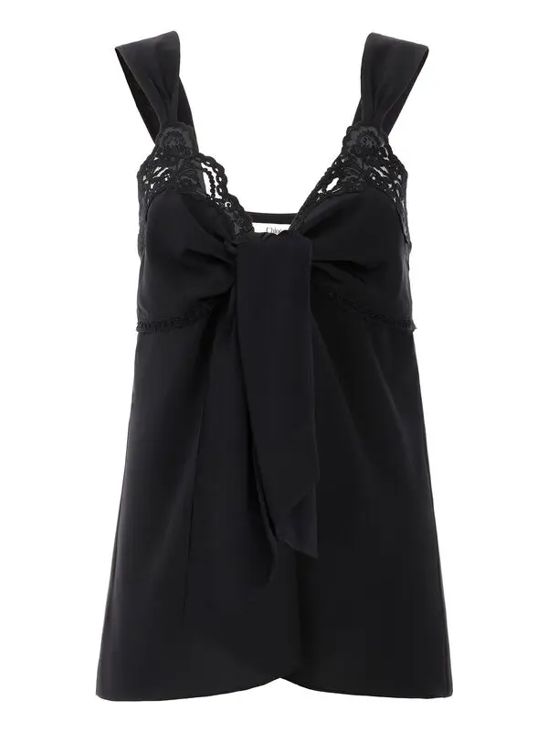 Chloé Crêpe De Chine & Lace Lingerie Top - Black