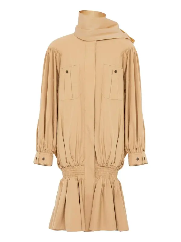 Chloé High-neck Gathered Trench Coat - Pearl Beige