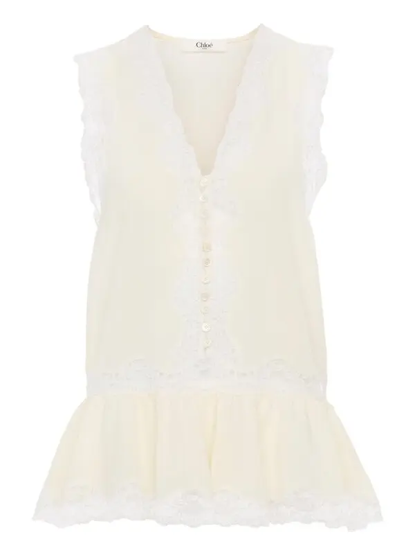 Chloé Sleeveless Peplum Top With Lace - Coconut Milk