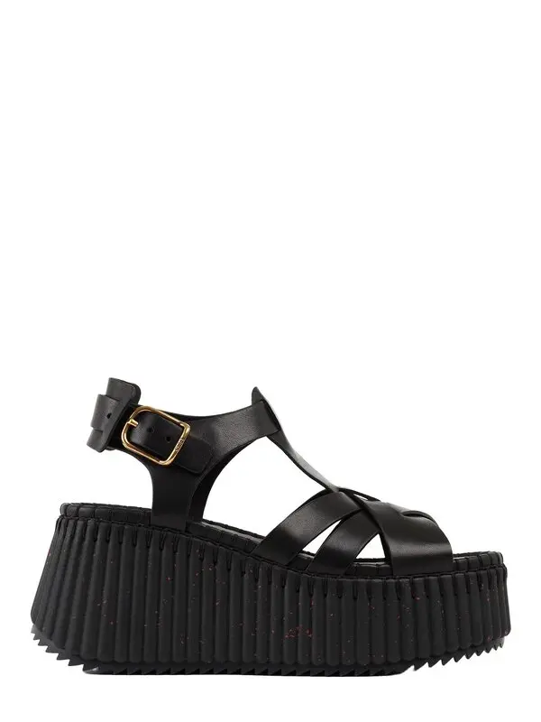 Chloé Nama Wedge Sandals - Black