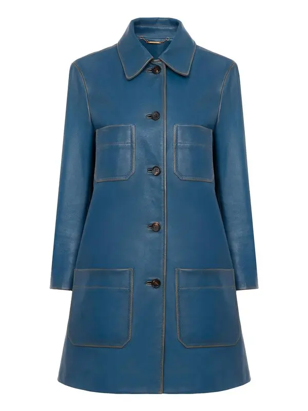 Chloé Leather Single-breasted Coat - Stellar Blue