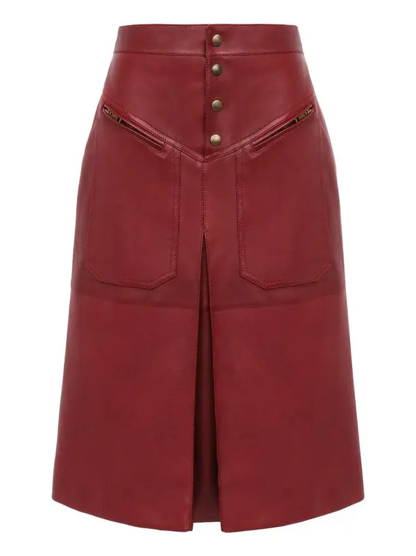 Chloé Knee-length Leather Skirt - Dark Ruby