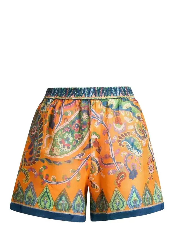 Etro Paisley Print Ramie Shorts - Orange