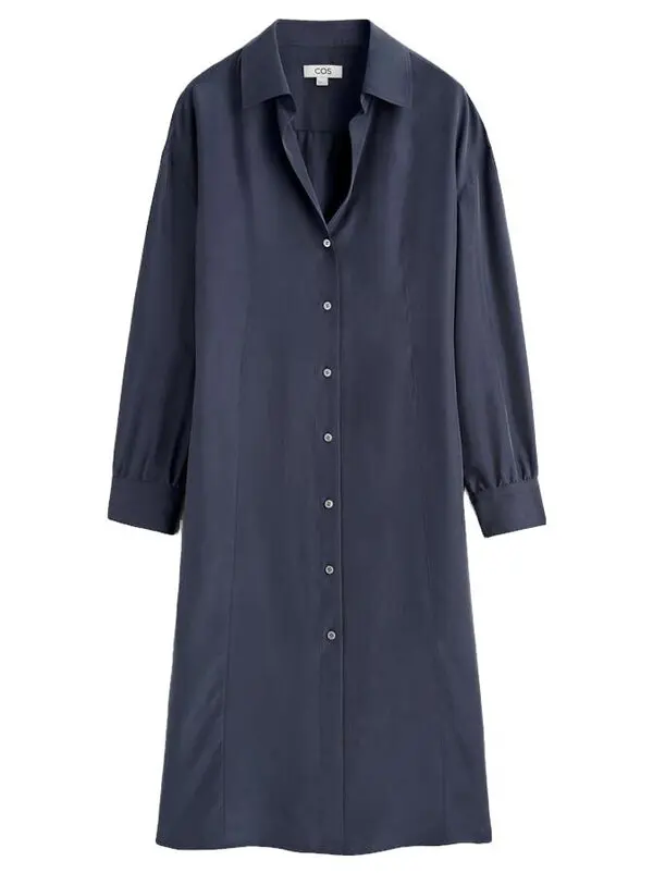 Cos Gathered Crinkled-silk Midi Shirt Dress - Navy