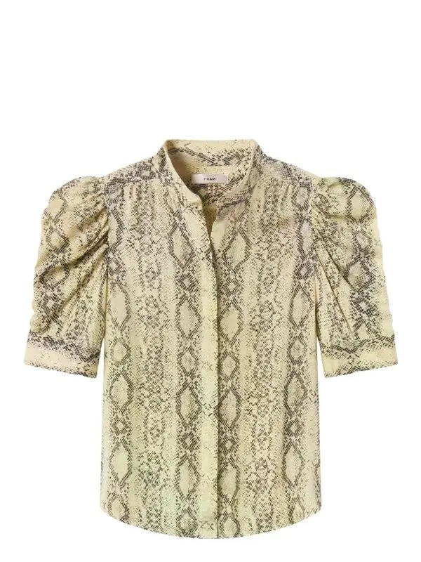 FRAME Snakeskin-print Puff-sleeve Shirt - Neutrals