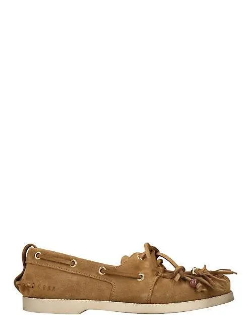 GOLDEN GOOSE Suede Boat Shoes With Fringe Detail - Camel