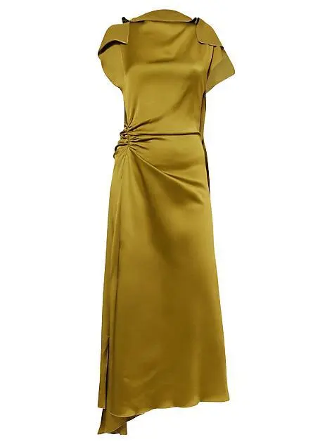 Victoria Beckham Sleeveless Draped Satin Midi Dress - Moss