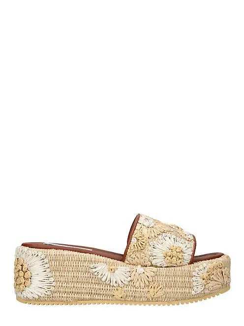 Steve Madden Decor Embroidered Raffia Mules - Beige Comb