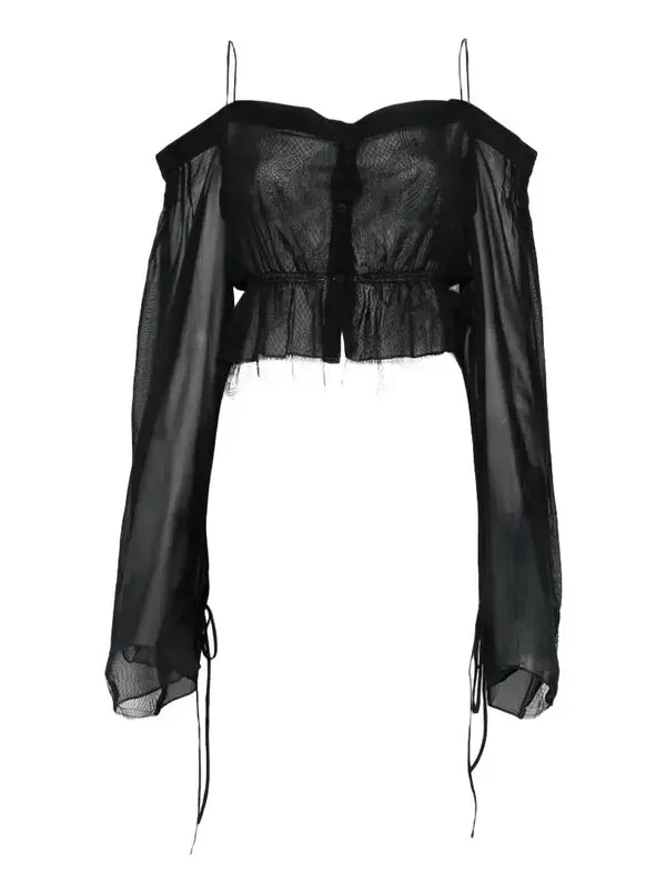 Isabel Benenato Lace Detail Blouse - Black