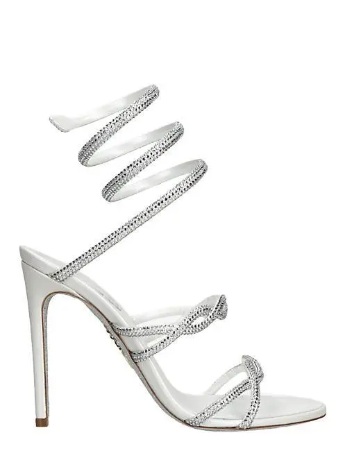 Rene Caovilla Cleo Twist 105 Crystal-embellished Heeled Sandals - White