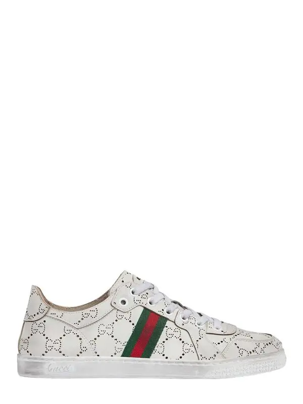 Gucci Stretch Low-top Sneaker With Gg Leather Detail - White