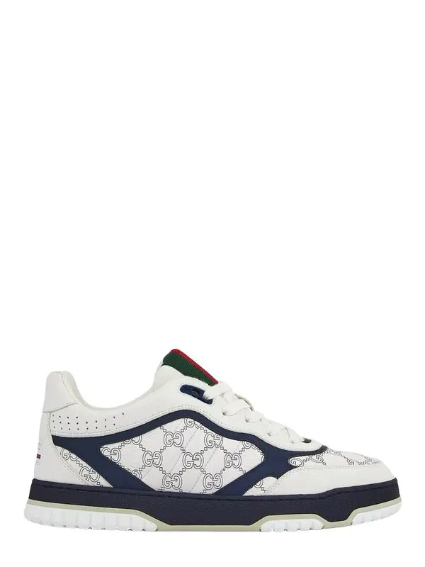 Gucci Reweb Gg Pebbled Leather Sneakers - White/dark Blue