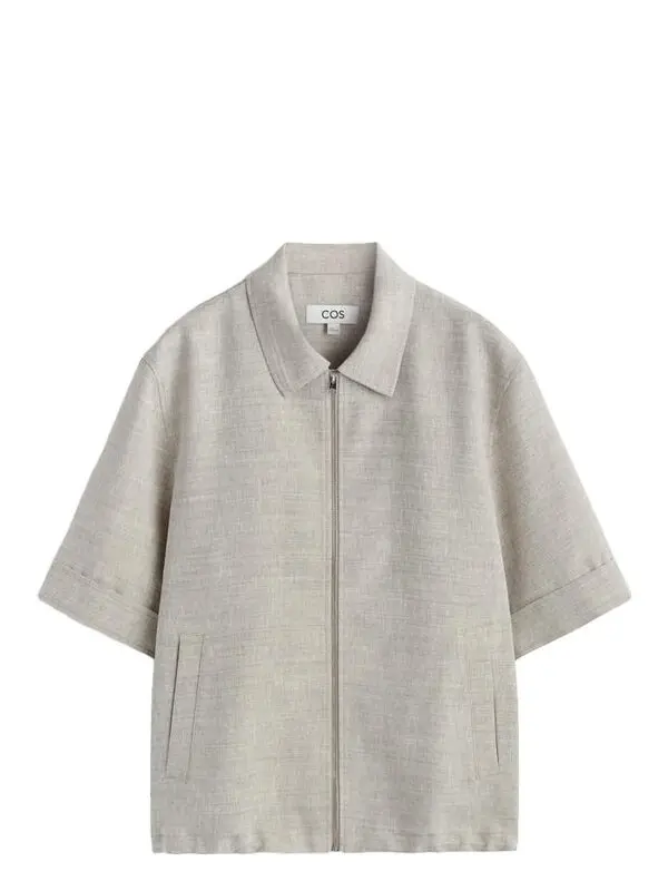 Cos Linen-wool Short-sleeved Zip-up Shirt - Gray